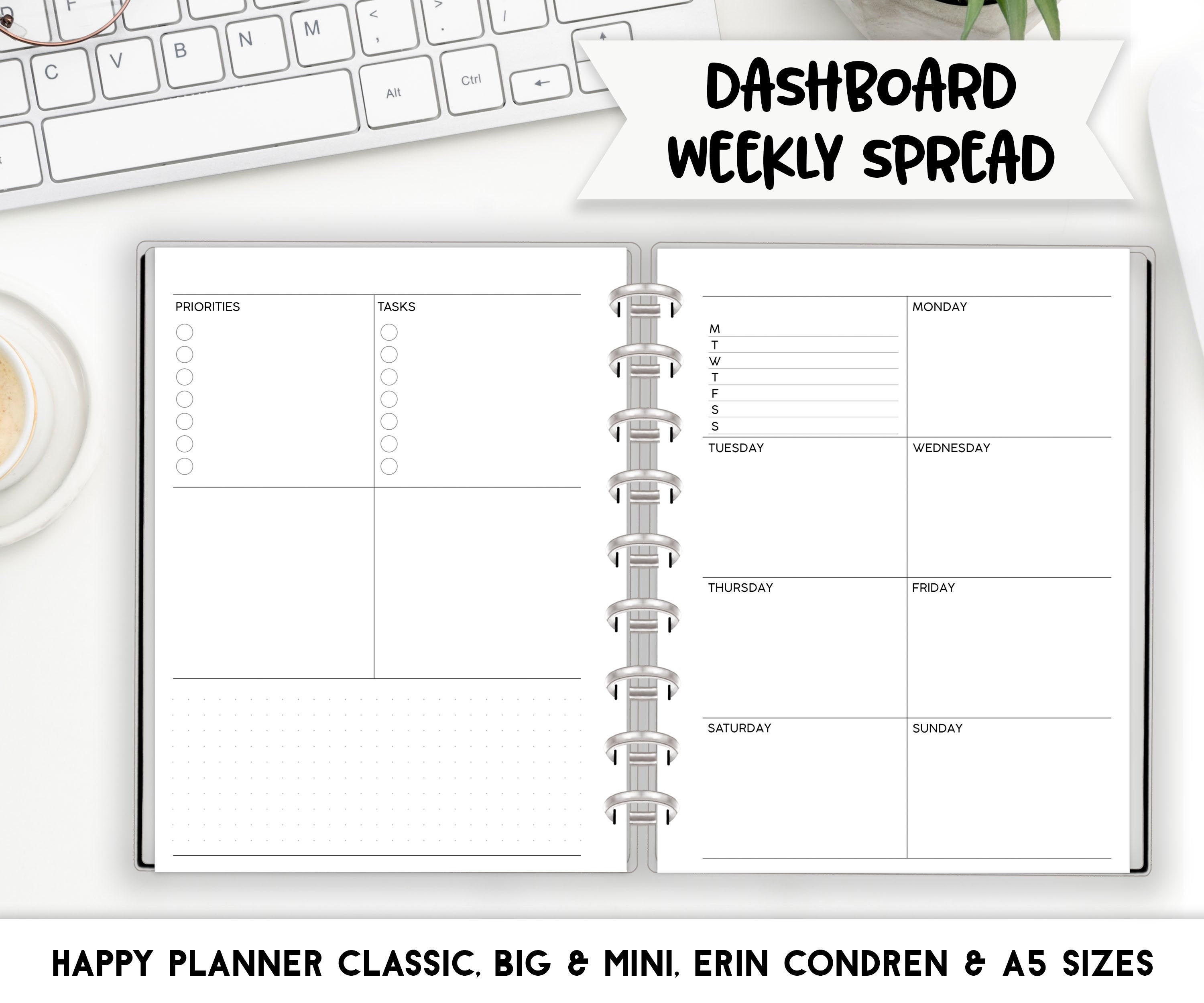 WEEKLY DASHBOARD Minimalist Planner Inserts for Happy Planner - Etsy ...