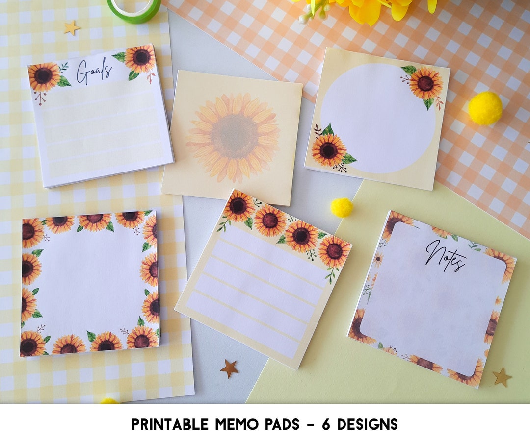 Printable Memo Pad Notes, Yellow Sunflower Floral Stationery, to Do ...