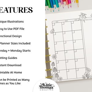 MONTHLY Coloring Printable Planner Pages Fits Happy Planner Classic ...