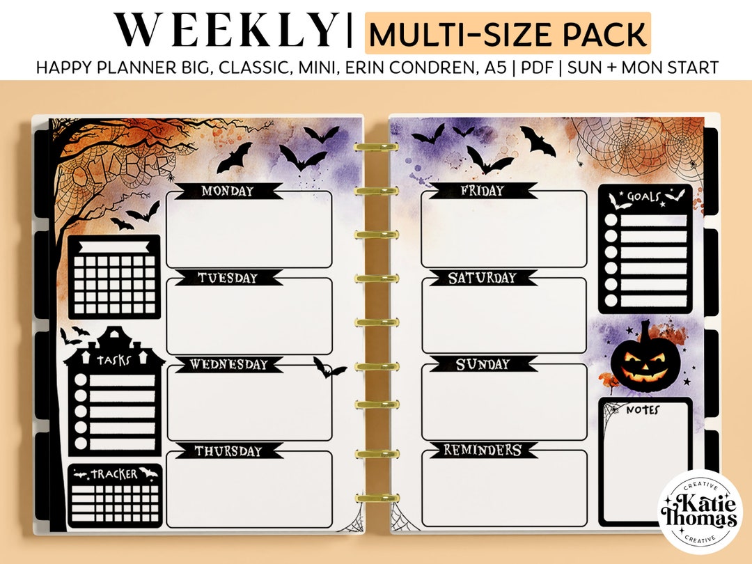 HALLOWEEN WEEKLY HORIZONTAL Planner Inserts for Happy Planner Classic ...