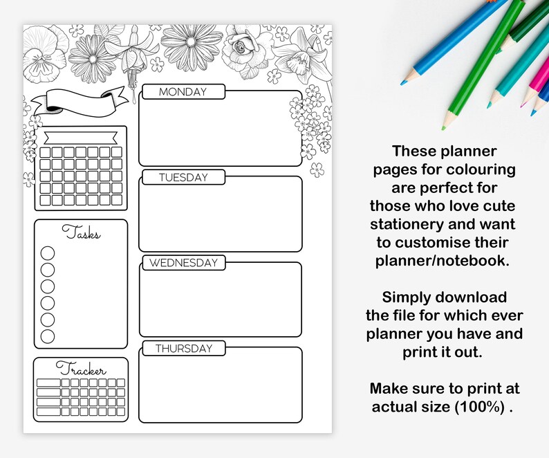 Printable Colouring WEEKLY Planner Inserts for Happy Planner - Etsy