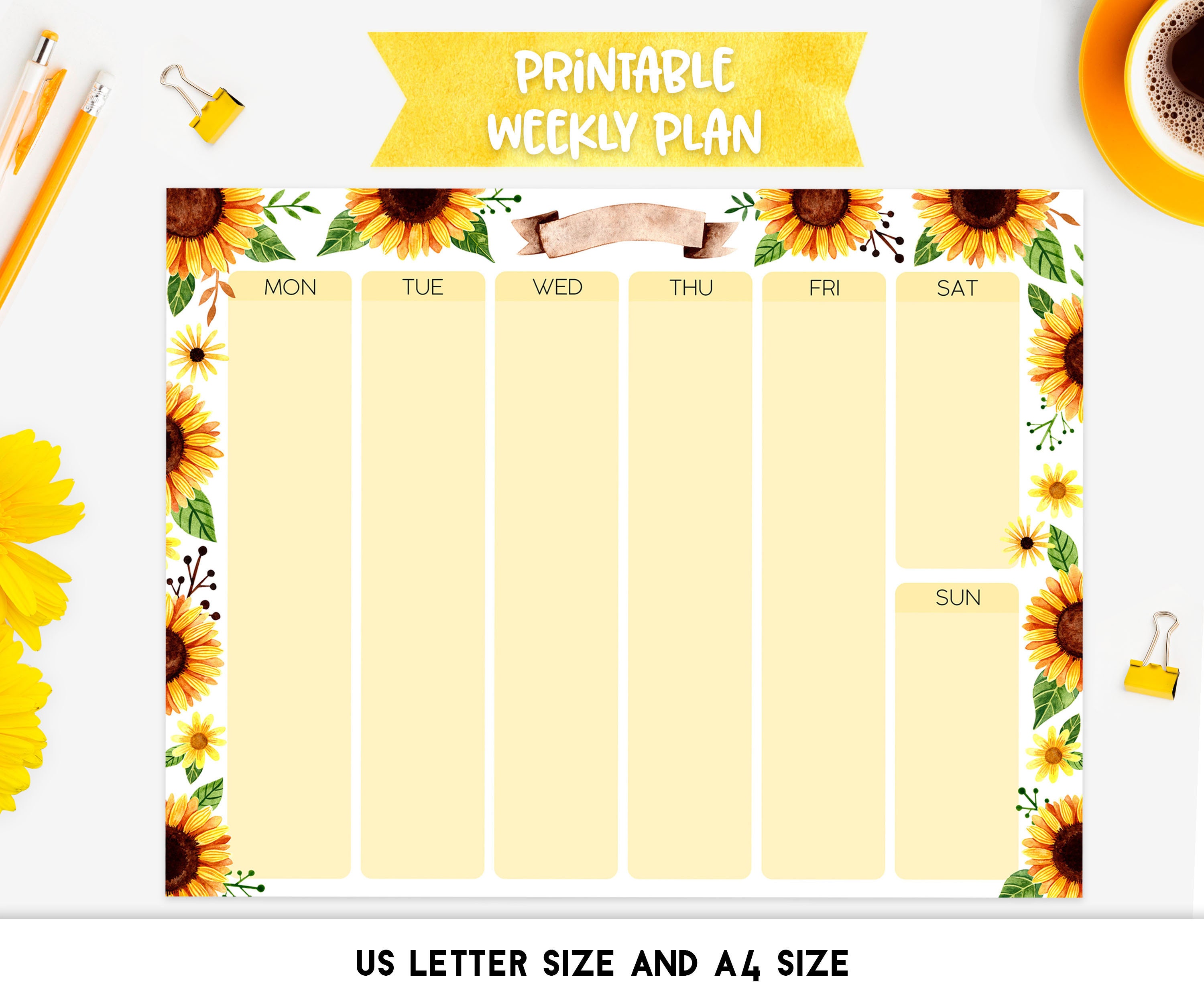 Calendars & Planners Paper & Party Supplies Sunflower Weekly Planner ...