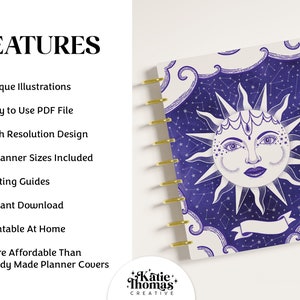Celestial Sun Printable Planner or Notebook Cover Fits Happy Planner Classic, Mini, Big, Erin ...
