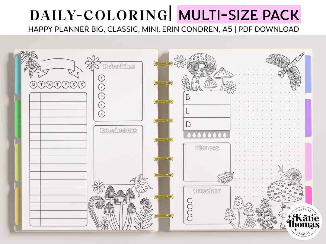 Printable Coloring DAILY Planner Inserts for Happy Planner - Etsy
