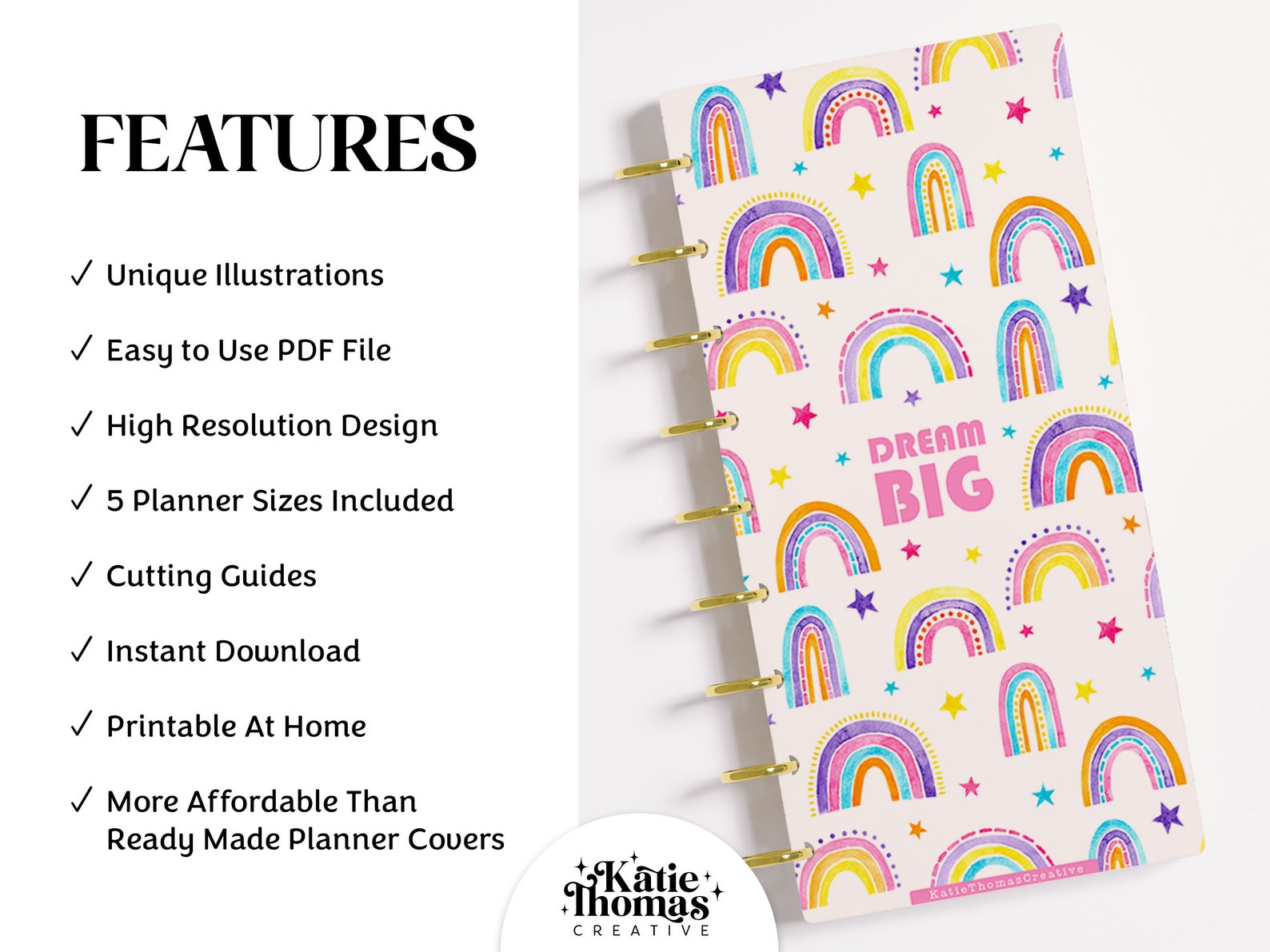 Rainbow Printable Planner or Notebook Cover Fits Happy Planner Skinny ...