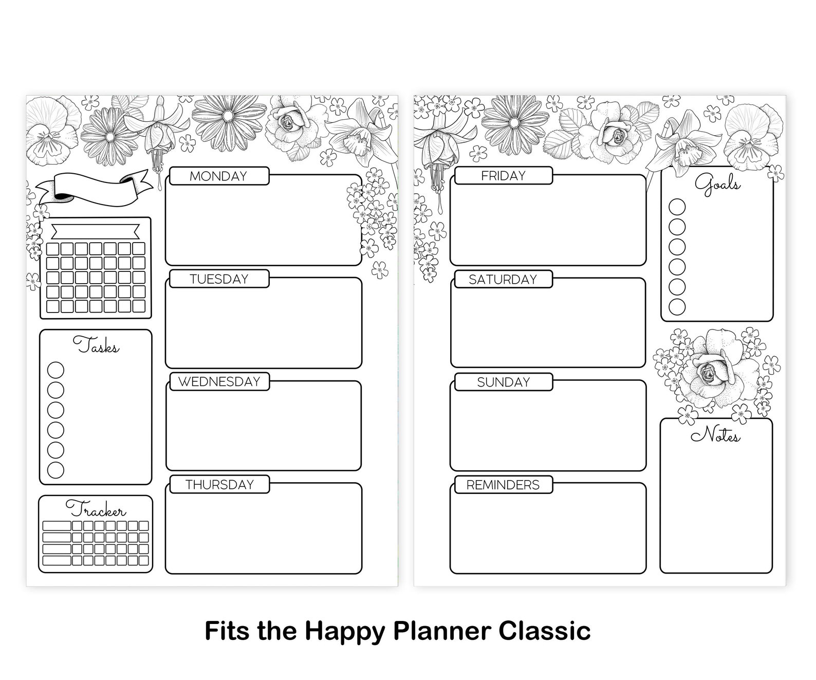 Printable Colouring WEEKLY Planner Inserts for Happy Planner - Etsy