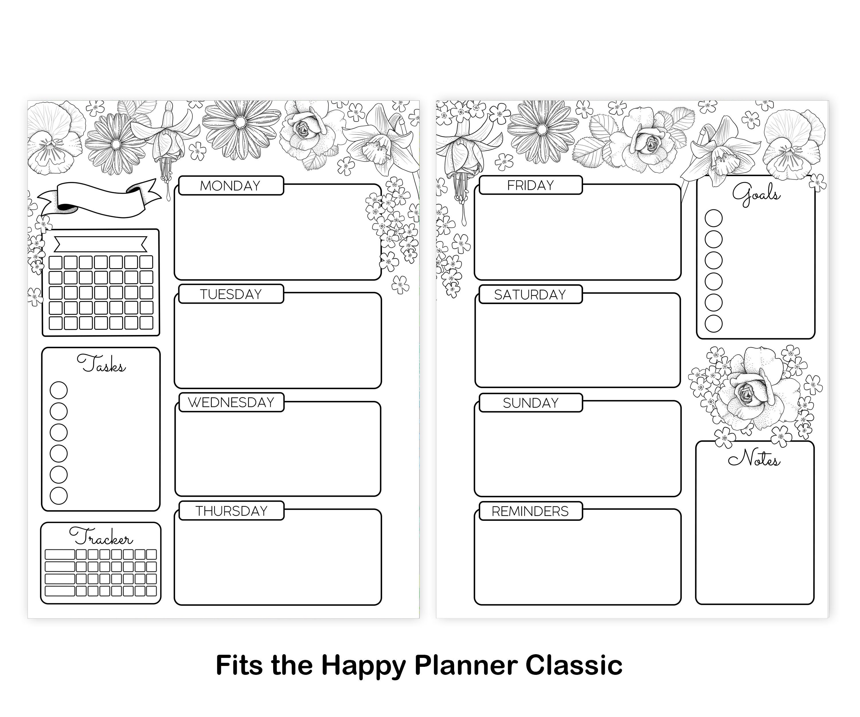 Printable Colouring WEEKLY Planner Inserts for Happy Planner - Etsy ...