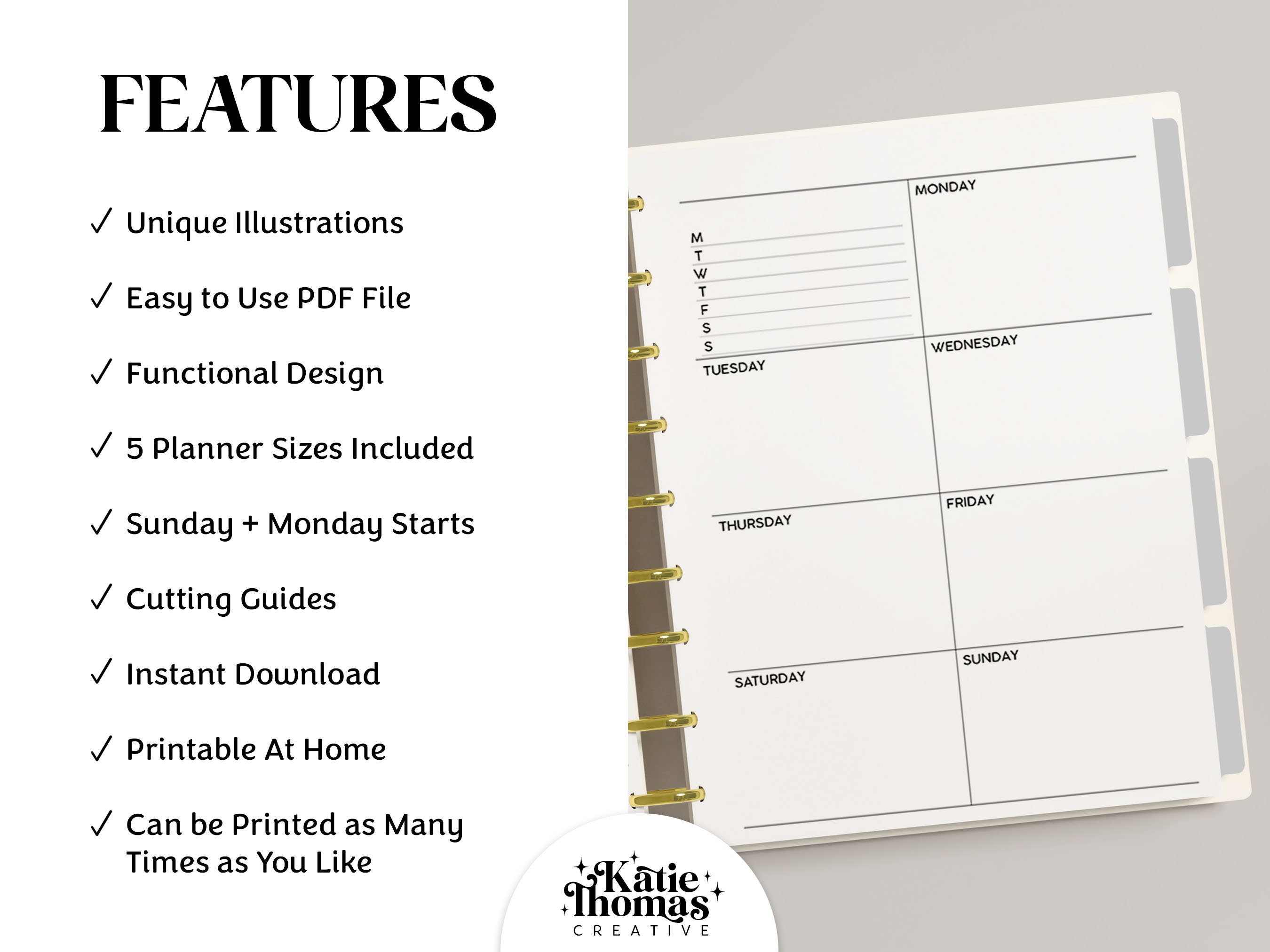 WEEKLY DASHBOARD Minimalist Planner Inserts Fits Happy Planner Classic ...