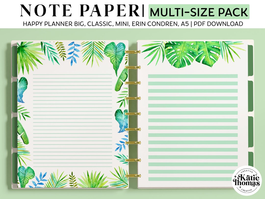 Tropical Leaves Printable Planner Inserts, Printable Note Paper for ...