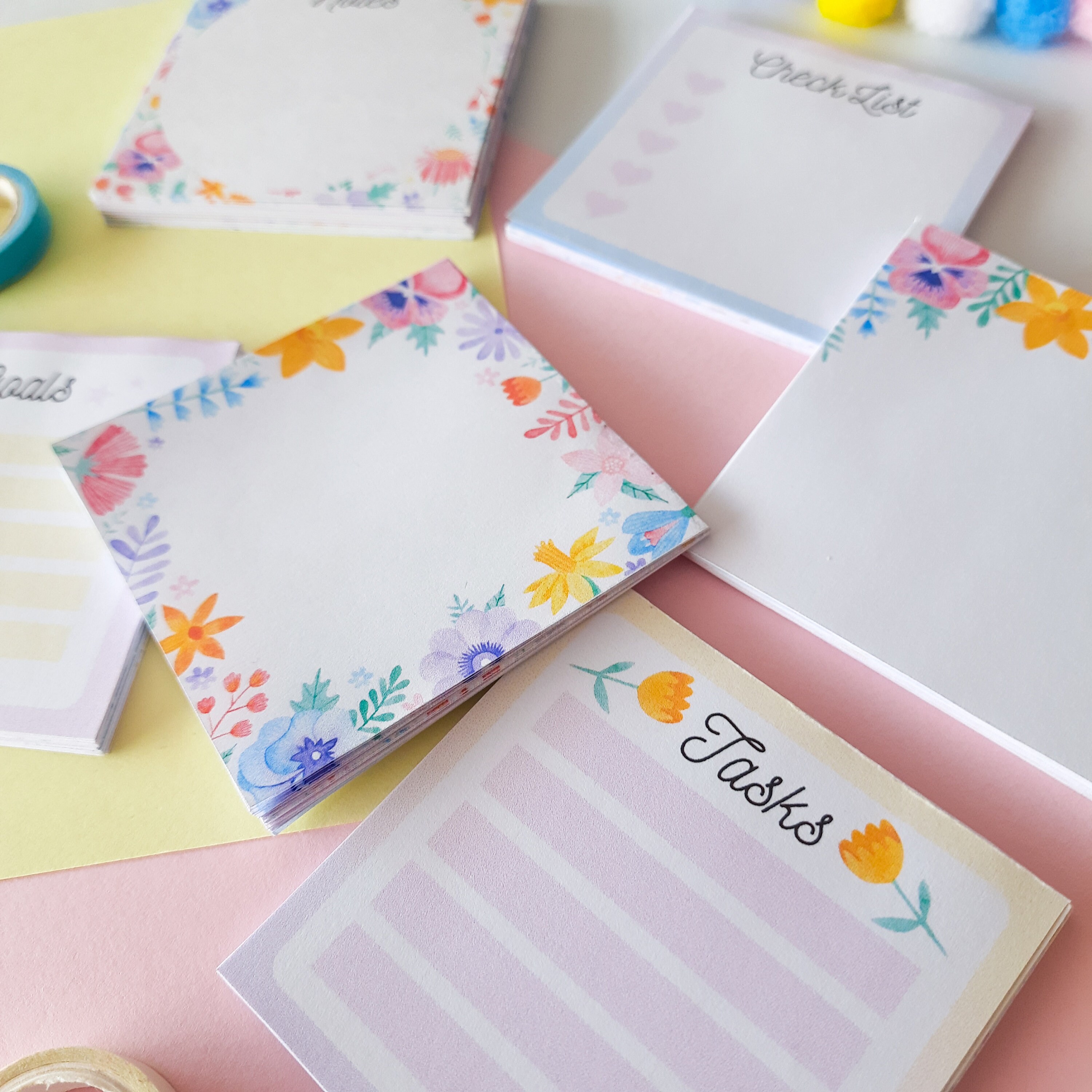 Printable Memo Pad Notes, Pastel Rainbow Floral Stationery, to Do List ...
