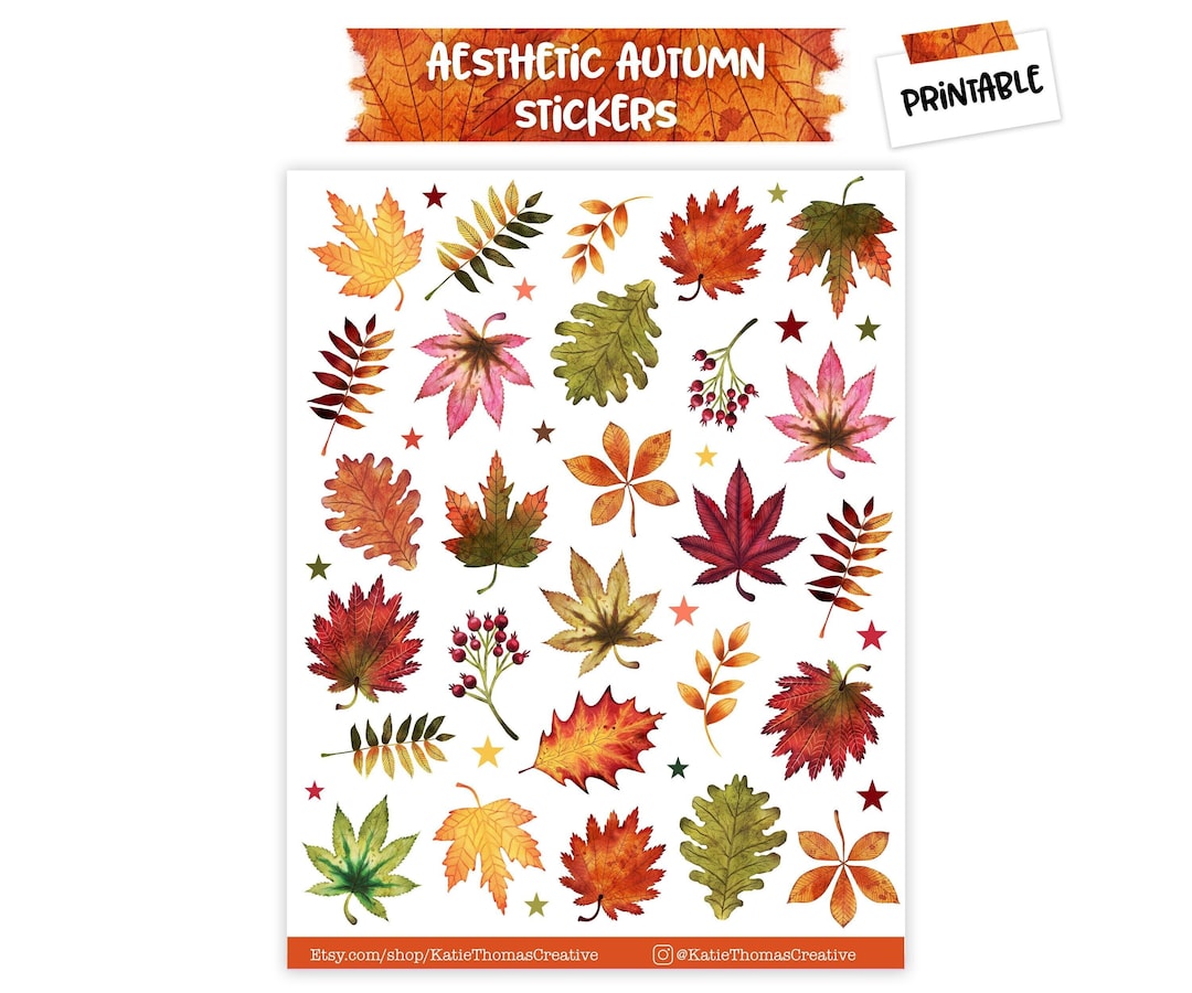 Autumn Leaves Printable Journal Stickers, Fall Sticker Set for Planning ...