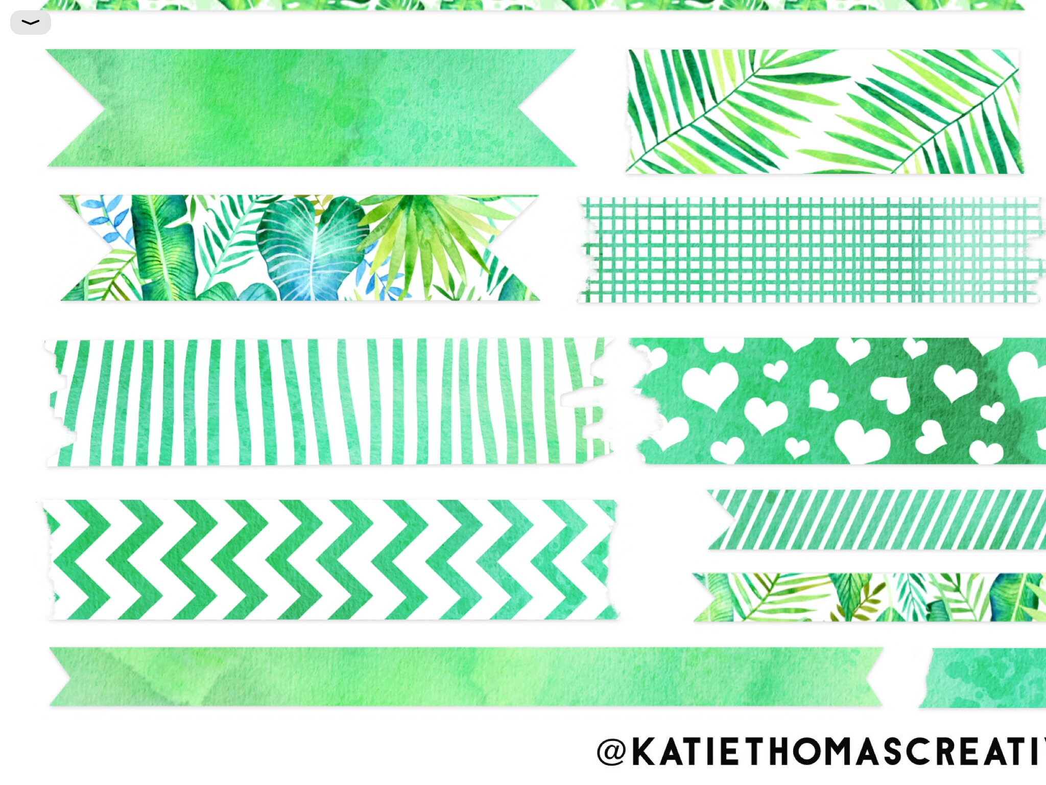 Digital Planner Stickers Green Watercolor Washi Tape Set PNG | Etsy