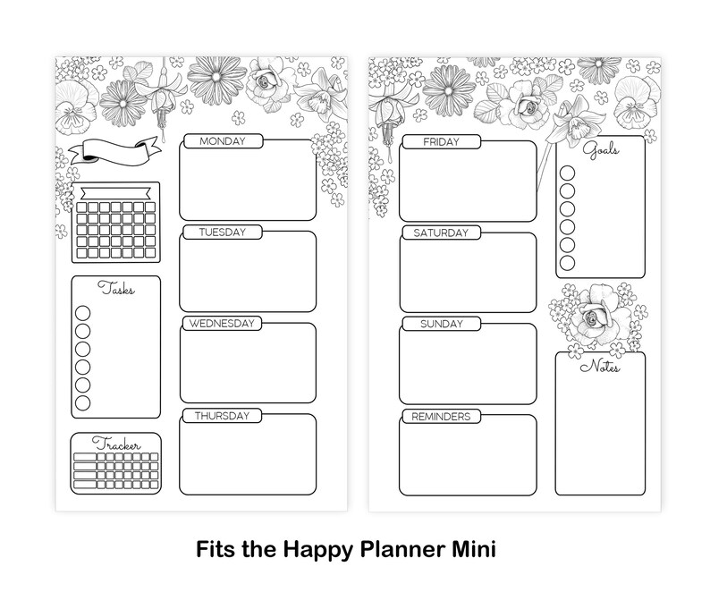 Printable Colouring WEEKLY Planner Inserts for Happy Planner - Etsy