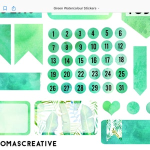 Green Watercolor Digital Planner Stickers for Digital Planning and ...