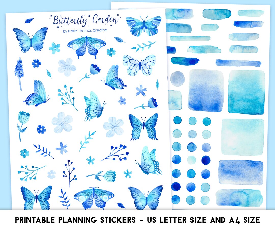 Buy Blue Butterflies and Swatches Printable Journal Stickers, Sticker ...