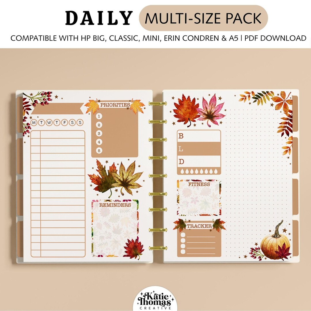 Autumn Leaves DAILY Planner Inserts Fits Happy Planner Classic, Big ...
