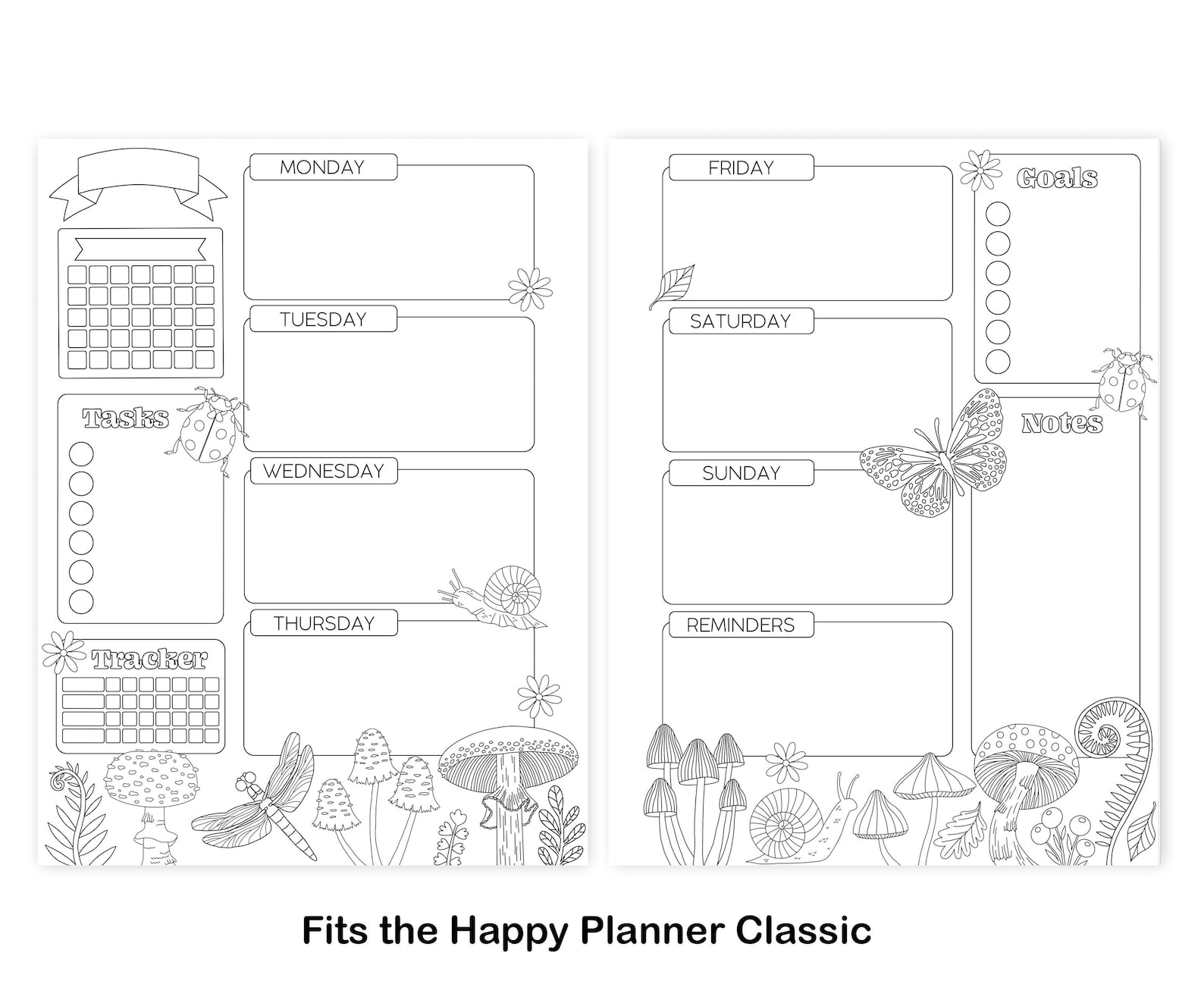 Printable Colouring WEEKLY Planner Inserts for Happy Planner - Etsy