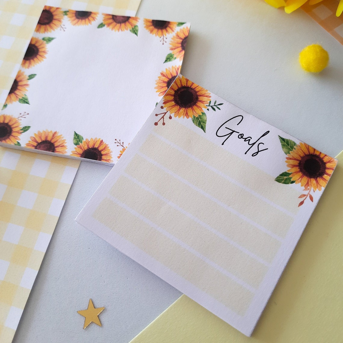 Printable Memo Pad Notes Yellow Sunflower Floral Stationery - Etsy