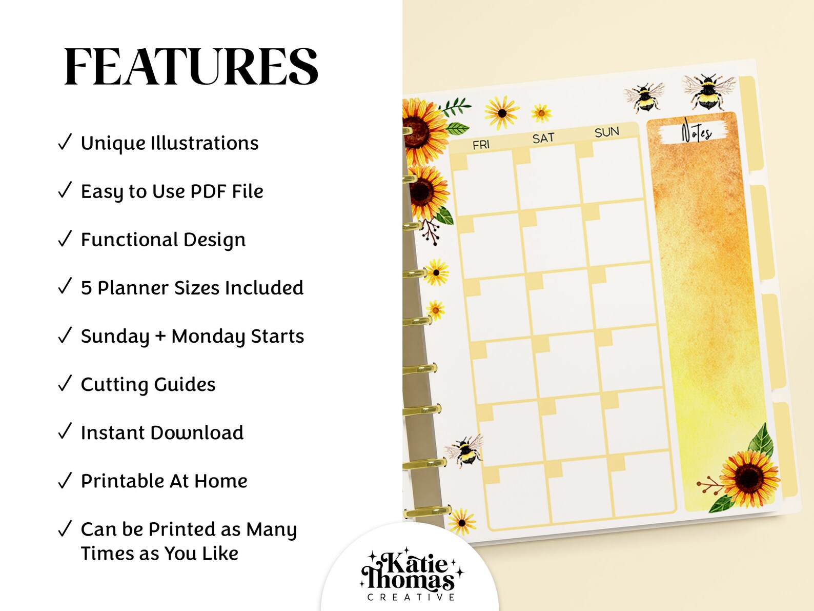 MONTHLY Planner Pages Fits Happy Planner Classic, Big, Mini, Erin ...