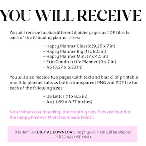 Printable Monthly Planner Dividers and Tabs for Happy Planner Classic ...