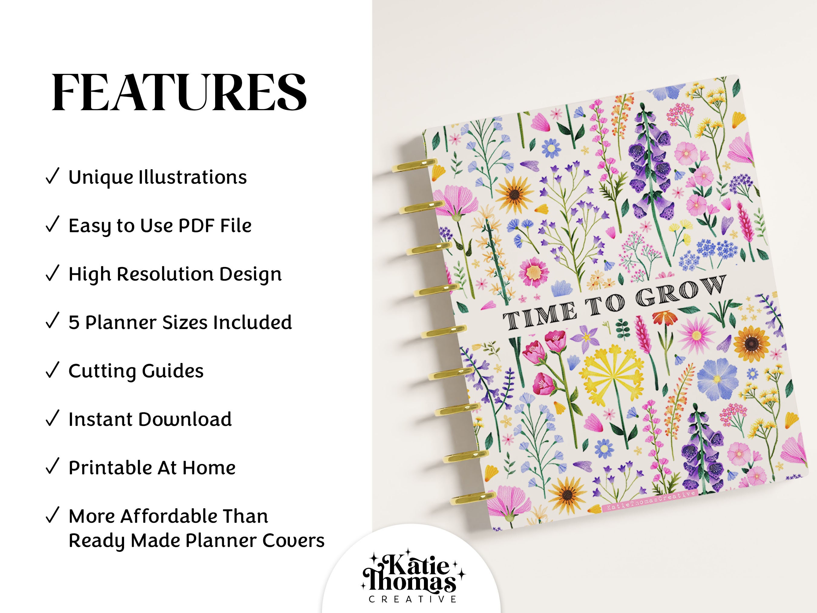 Wildflowers Printable Planner or Notebook Cover Fits Happy Planner ...