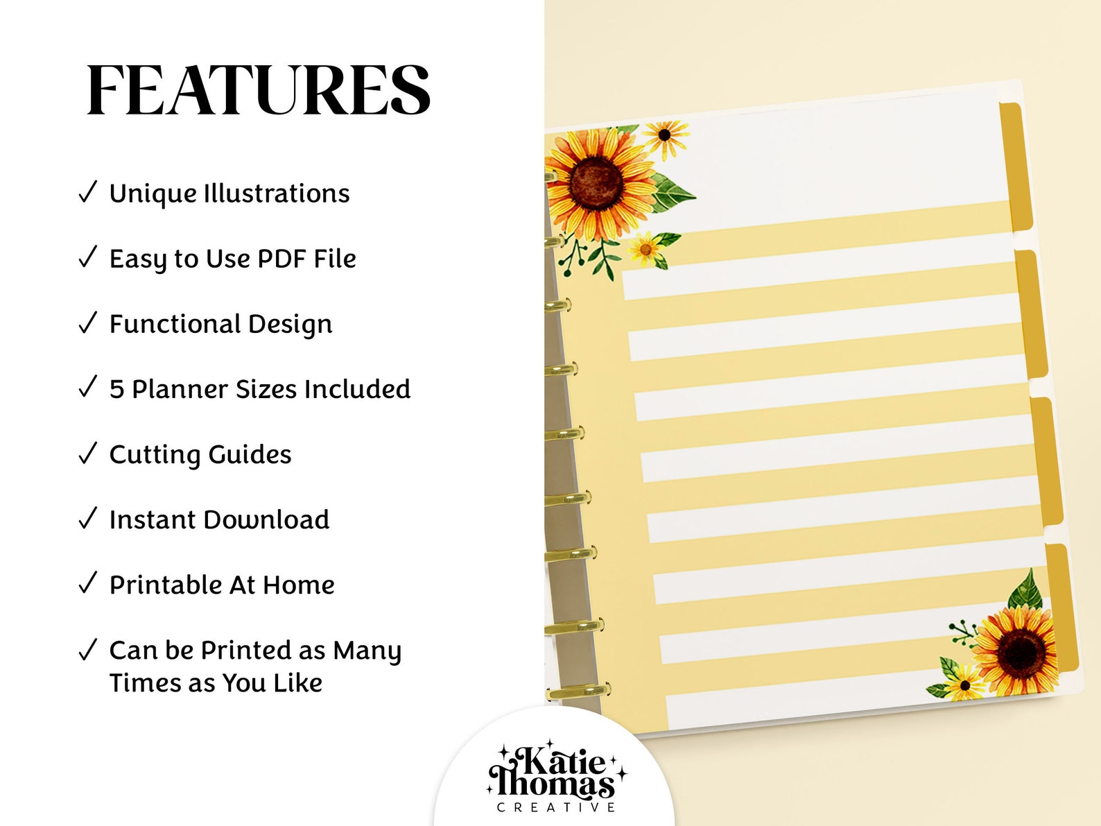 Sunflower Note Paper Planner Inserts for Happy Planner - Etsy