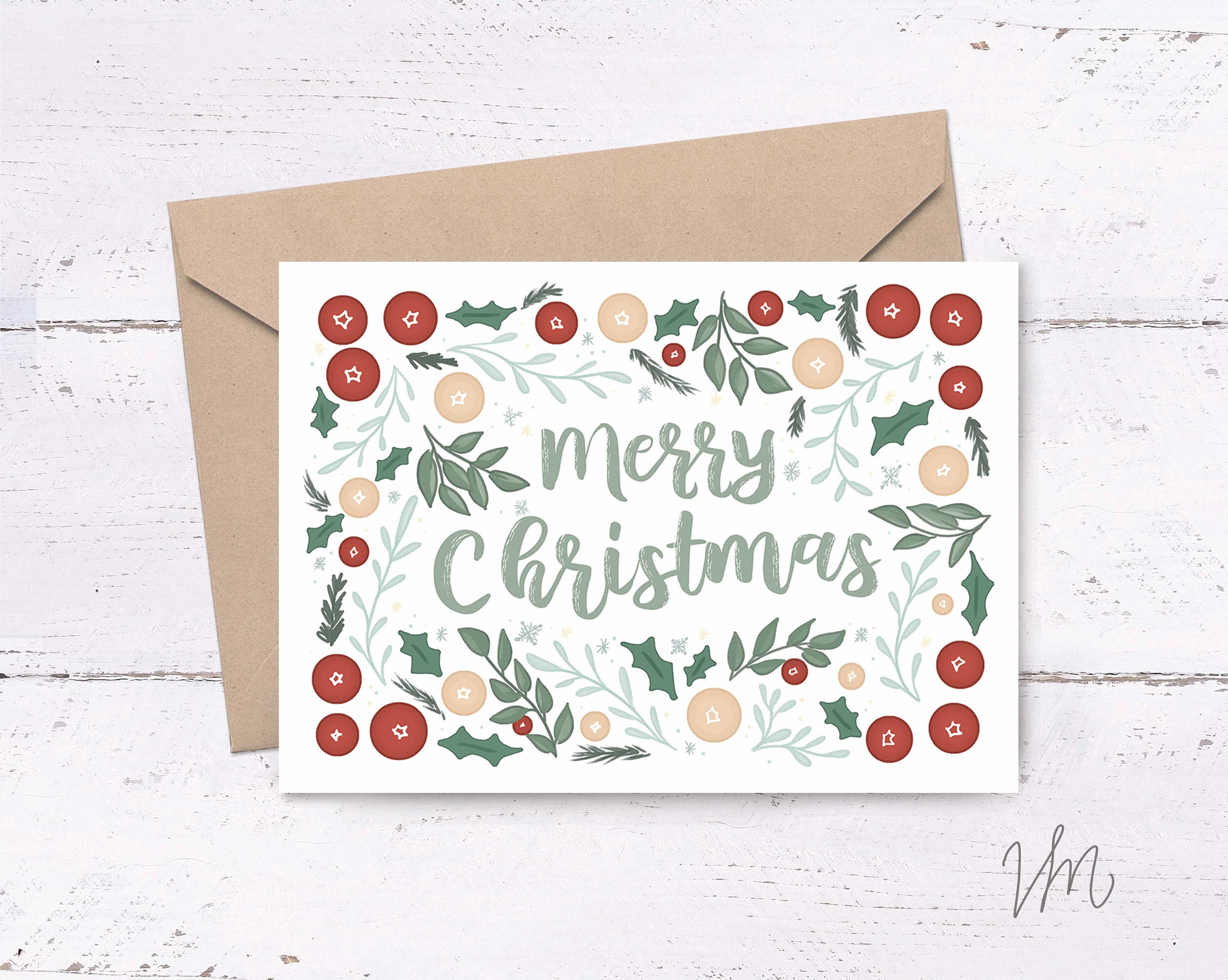 Merry Christmas Card Printable Christmas Card Festive - Etsy