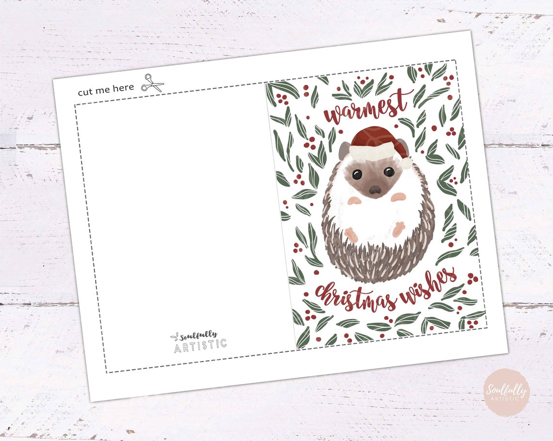Hedgehog Christmas Card • Warm Christmas Wishes, Printable Christmas ...