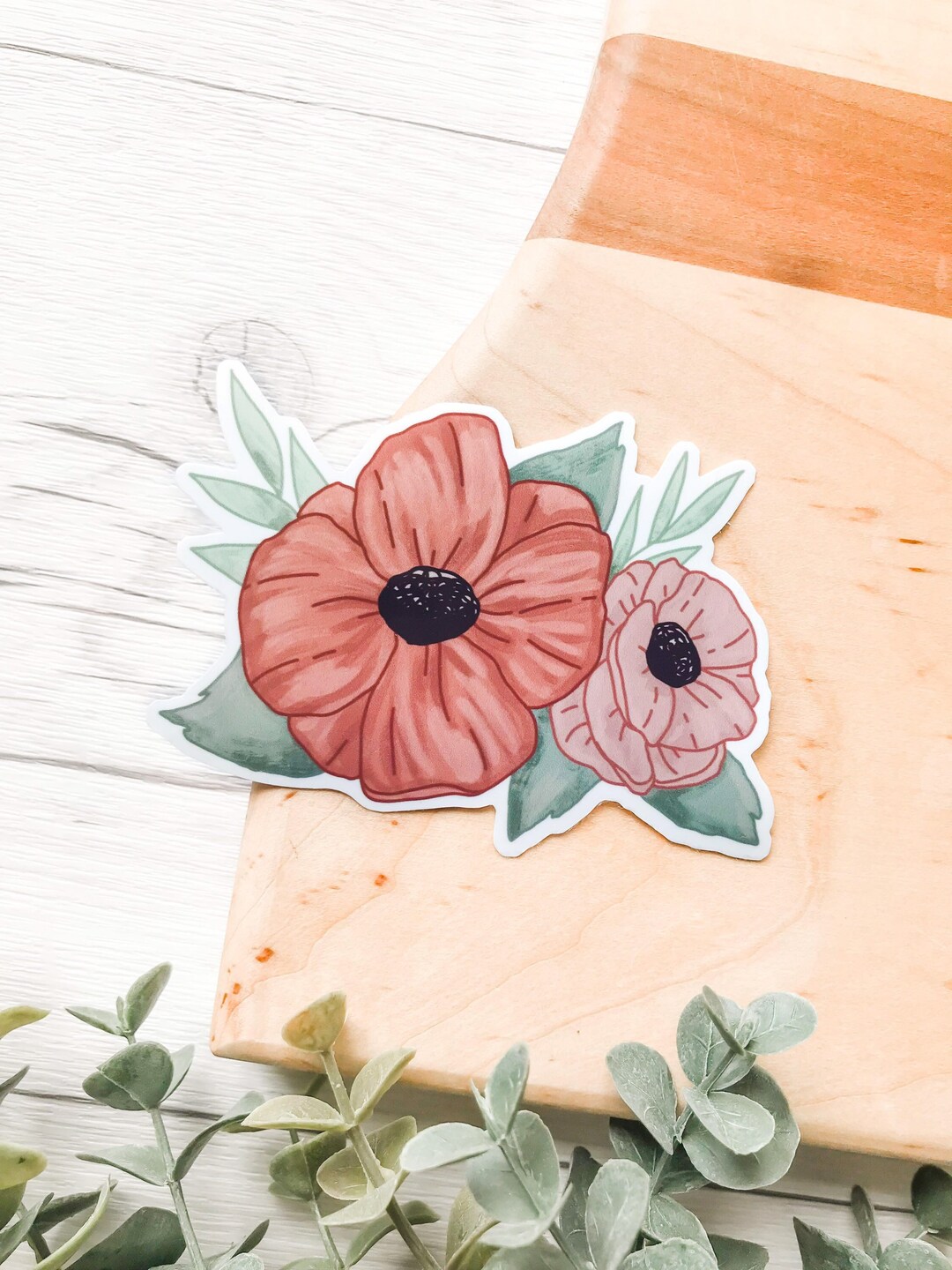 POPPY FLOWER STICKER • Waterproof Stickers, Flower Stickers, Dusty Rose ...