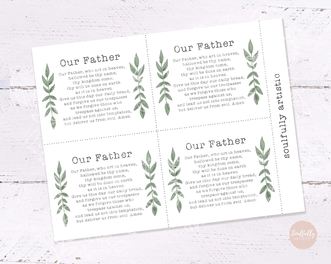 Our Father Prayer Card Printable Prayer Card Catholic - Etsy