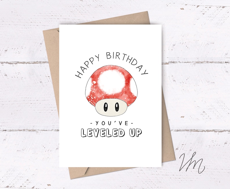 Happy Birthday, Level up Mushroom Card • Printable Birthday Card for ...