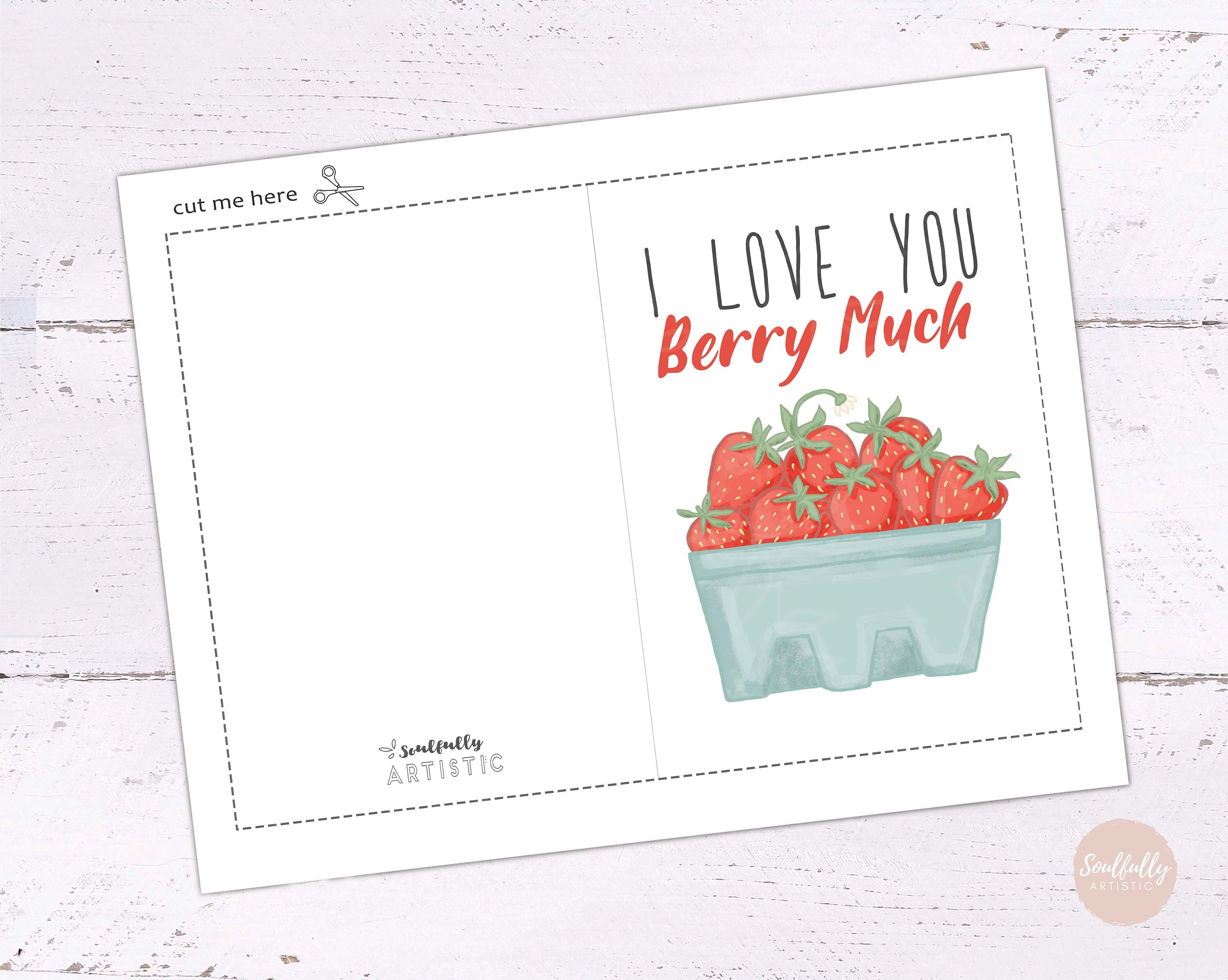 I Love You Berry Much Strawberry Card Printable I Love You - Etsy