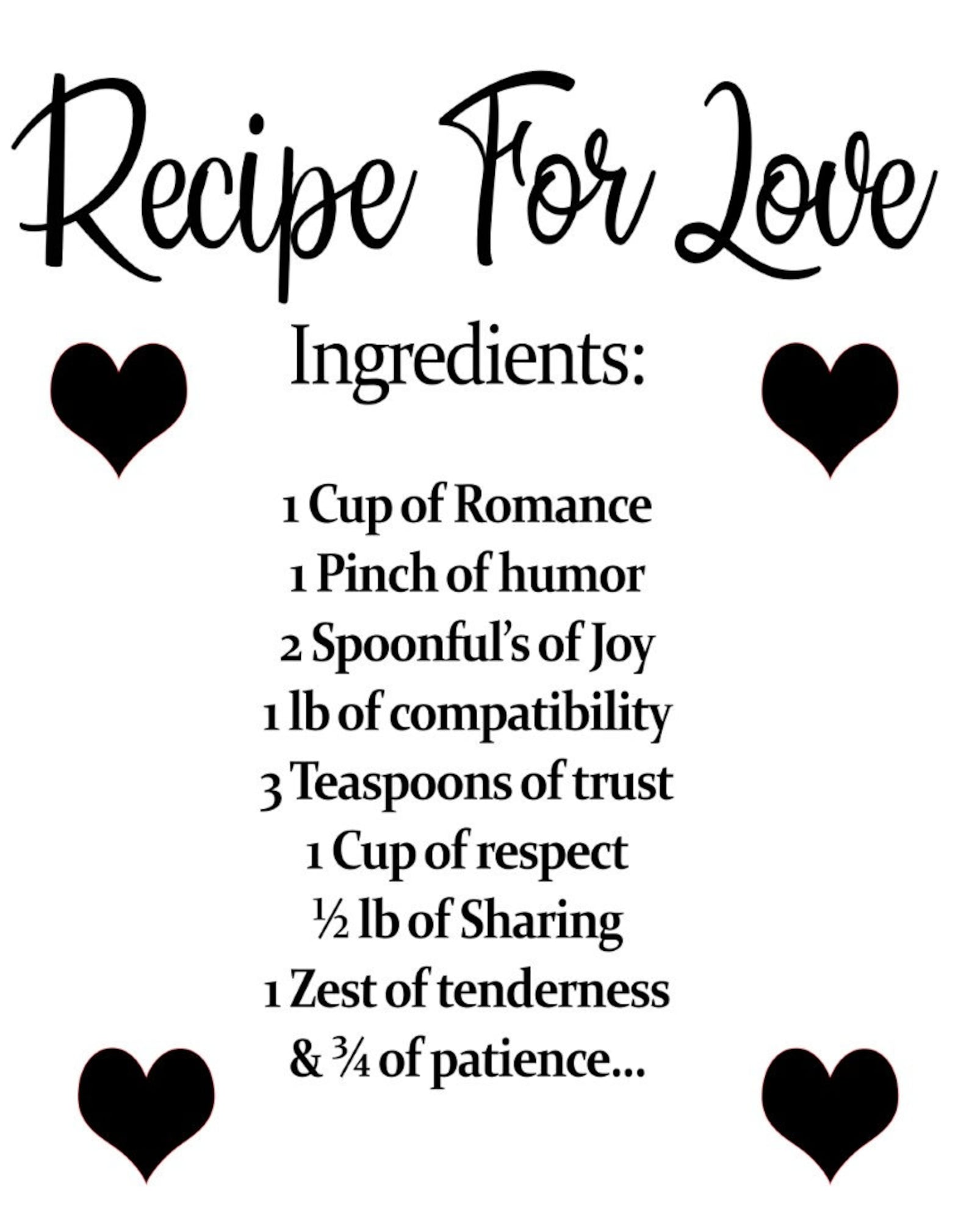 Recipe for Love lover Quote Wall Art Set Home Décor Art - Etsy
