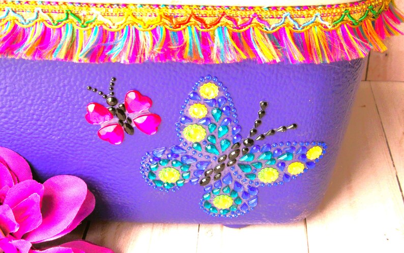 Girl's Upcycled Rainbow Butterfly Train Case, Vintage Train Case, Girl ...