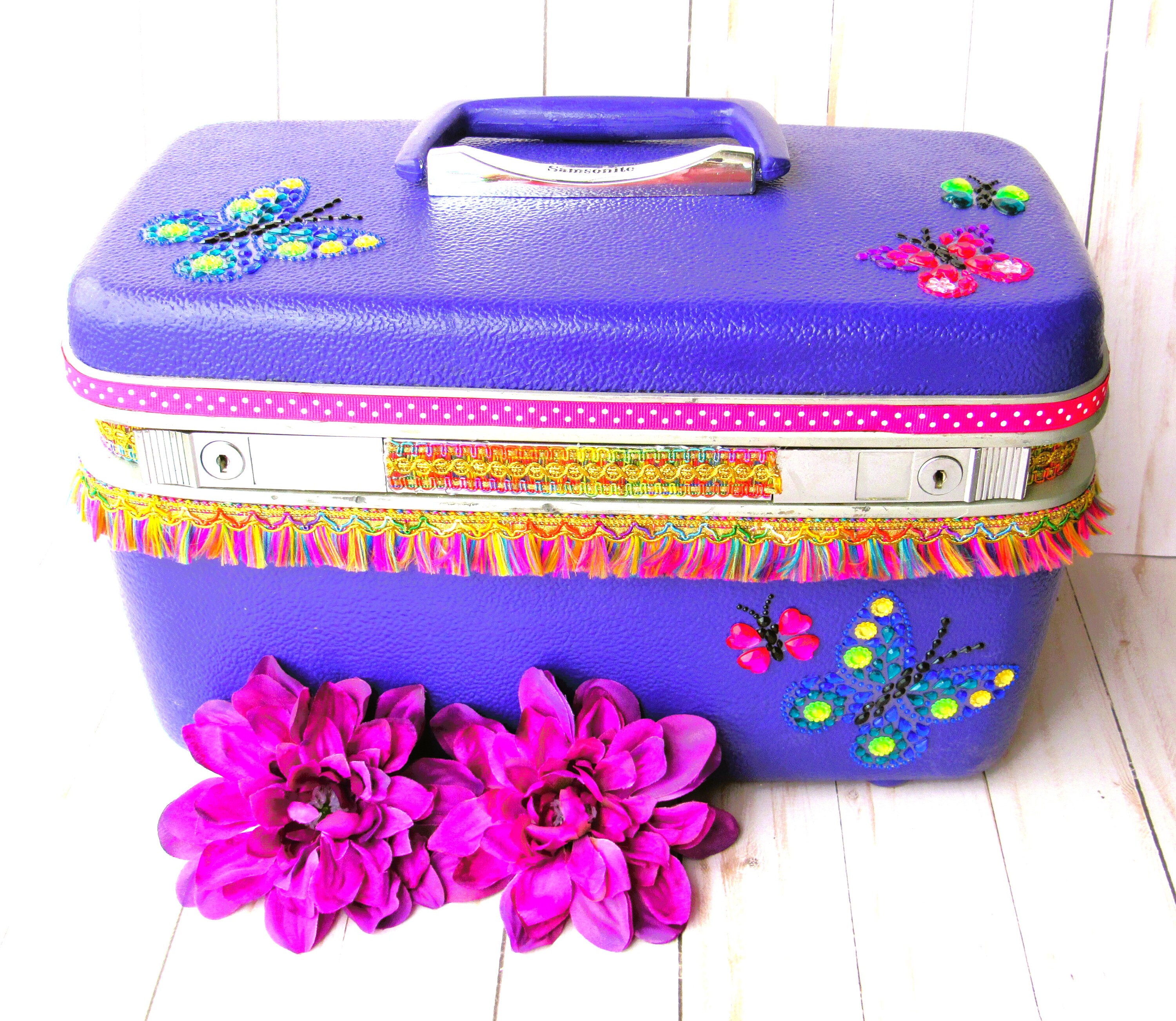 Girl's Upcycled Rainbow Butterfly Train Case, Vintage Train Case, Girl ...