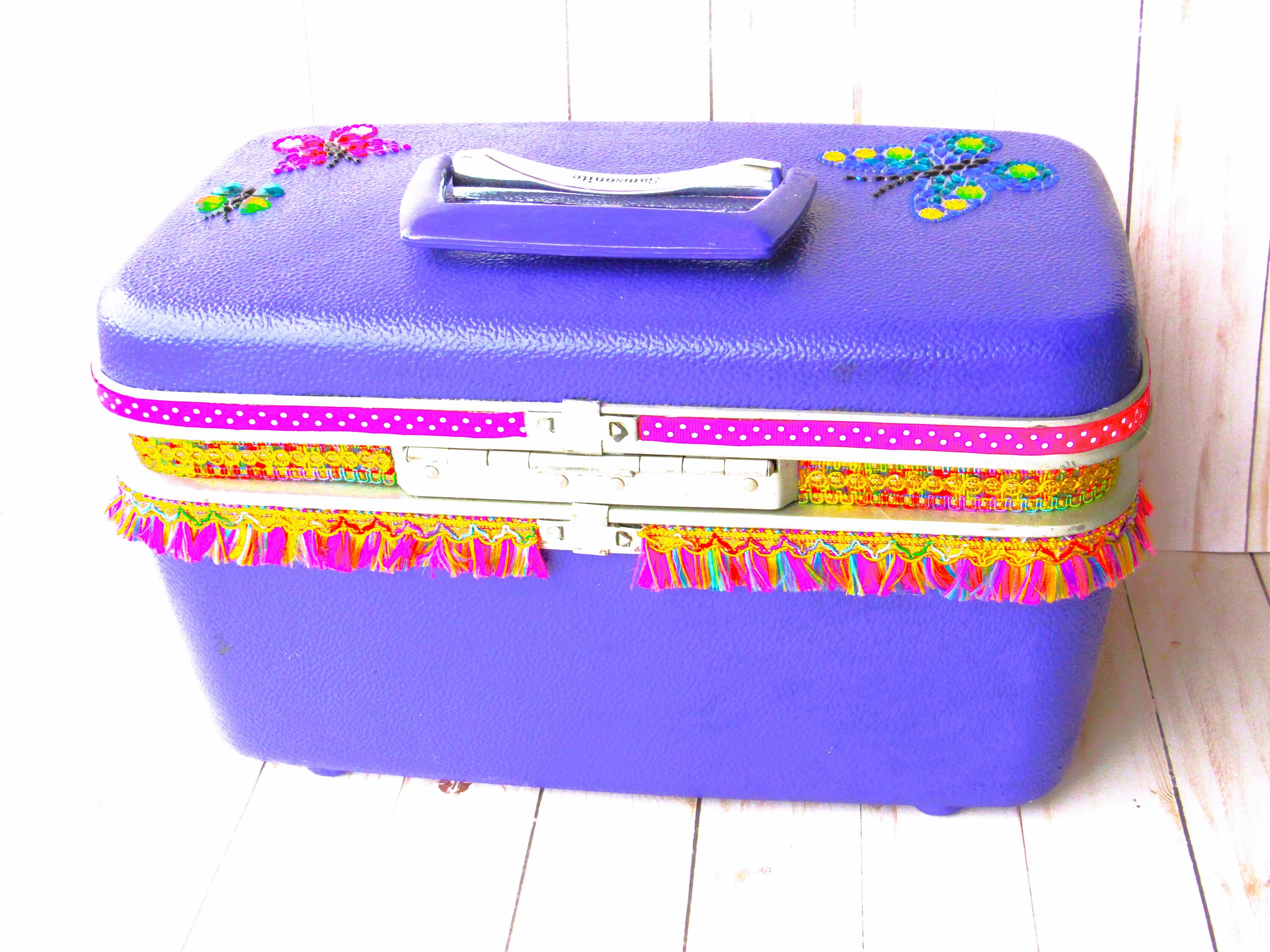 Girl's Upcycled Rainbow Butterfly Train Case Vintage - Etsy