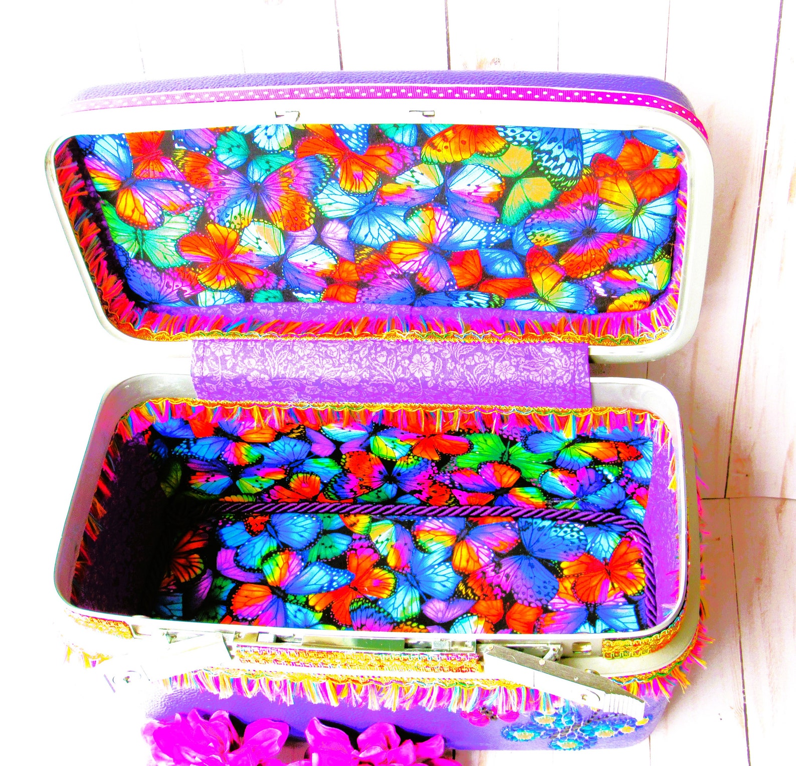 Girl's Upcycled Rainbow Butterfly Train Case Vintage - Etsy