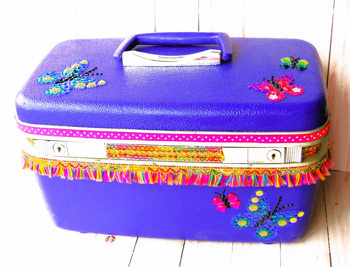 Girl's Upcycled Rainbow Butterfly Train Case Vintage - Etsy