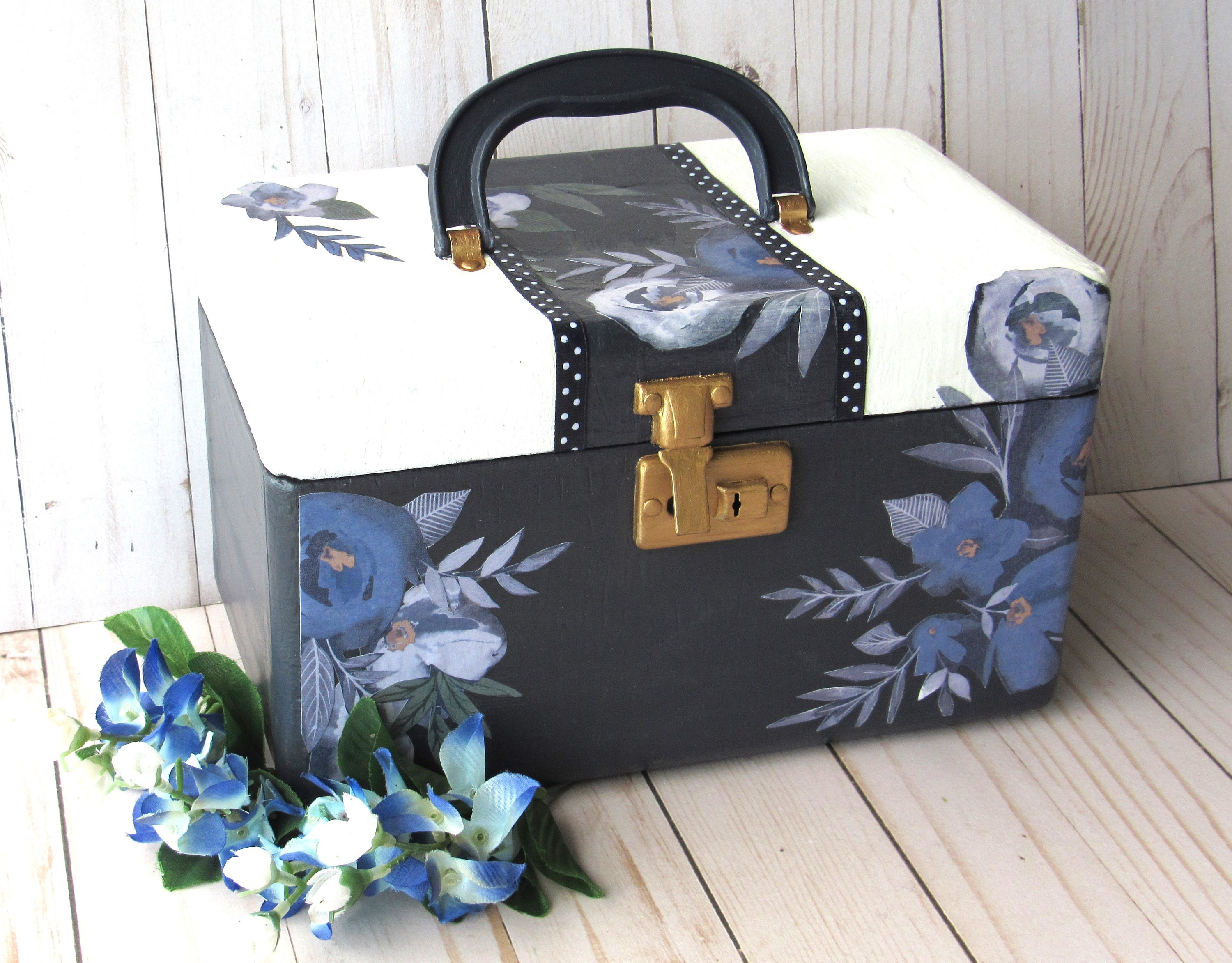 Upcycled Vintage Train Case, Vintage Train Case, Vintage Cosmetic Case ...