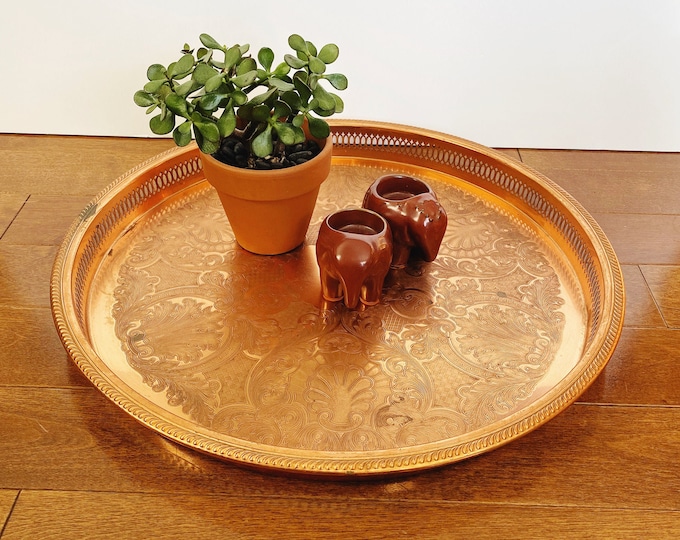 Large Vintage Copper Tray / Coppercraft Guild Round Drink Serving Tray ...
