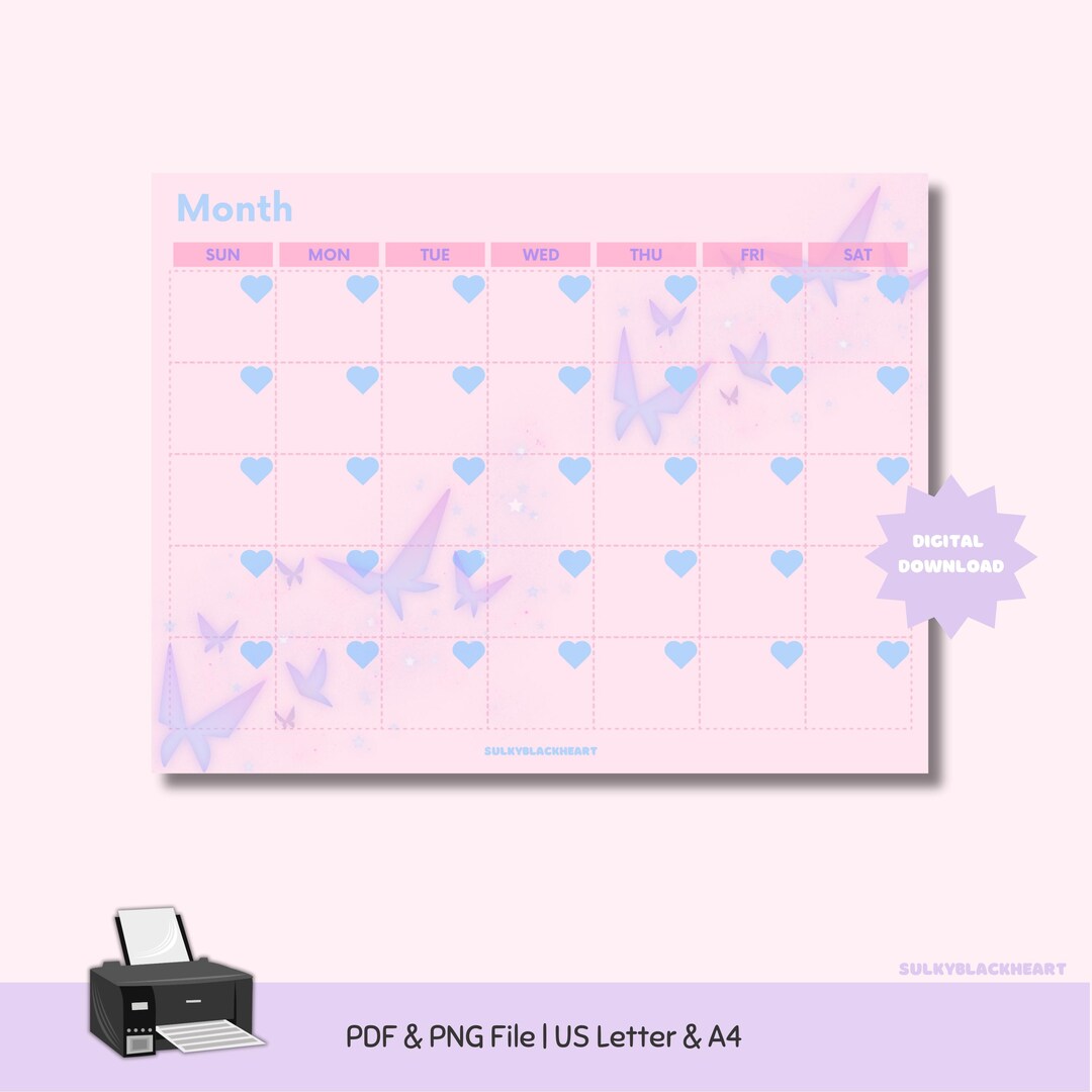 Pink Butterflies Open Calendar Digital Download School Supplies College ...