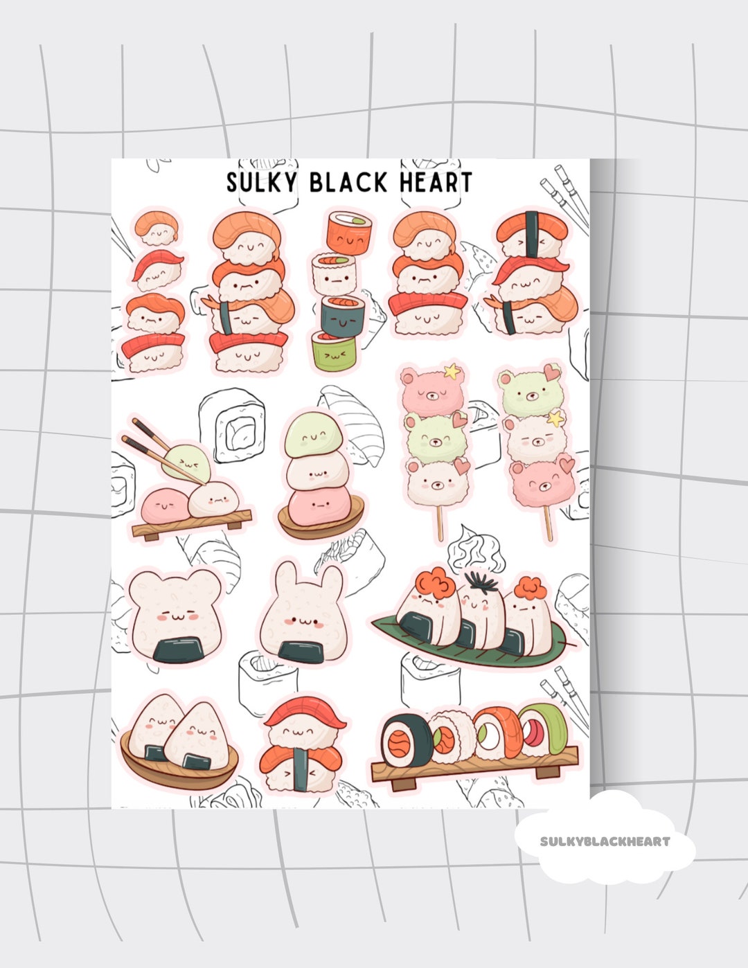 Kawaii Sushi Sticker Sheet Japanese Inspired Foods Planner Stickers ...
