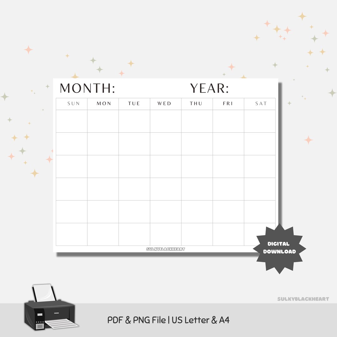 Minimalist Open Calendar: Printable Digital Download (US Letter & A4 ...