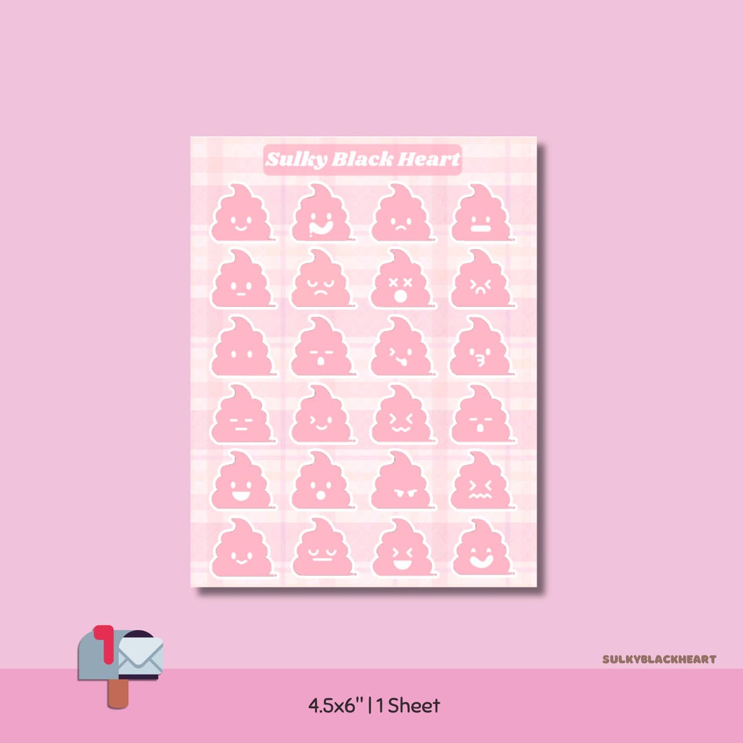 Pink Poop Emoji Sticker Sheet: Kawaii Planner Stickers - Etsy
