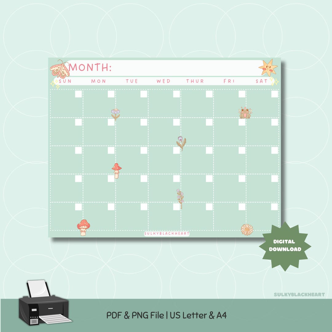 Cottagecore II Open Calendar Digital Download School Supplies College ...