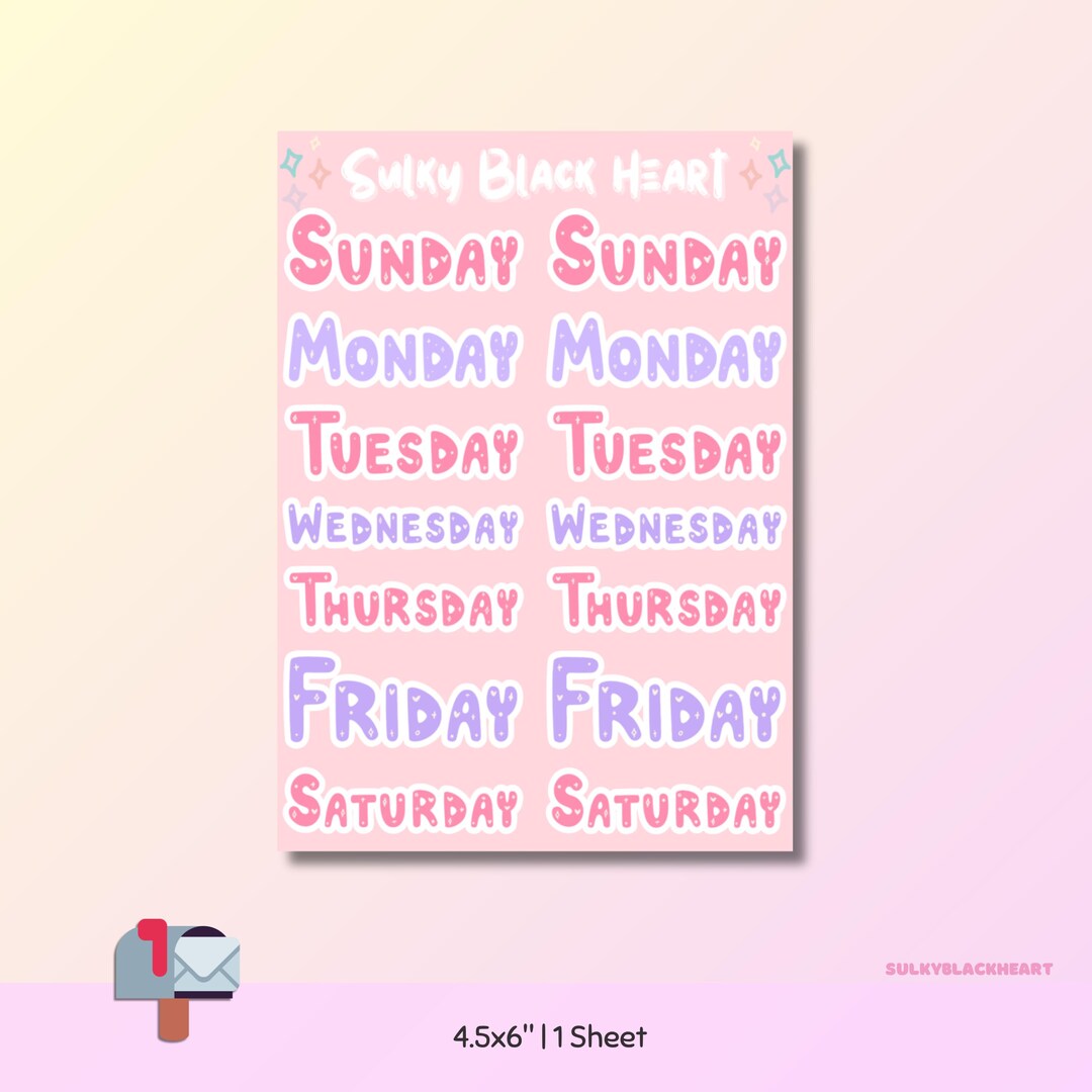Weekday Labels Sticker Sheet: Kawaii Pastel Planner Stickers - Etsy