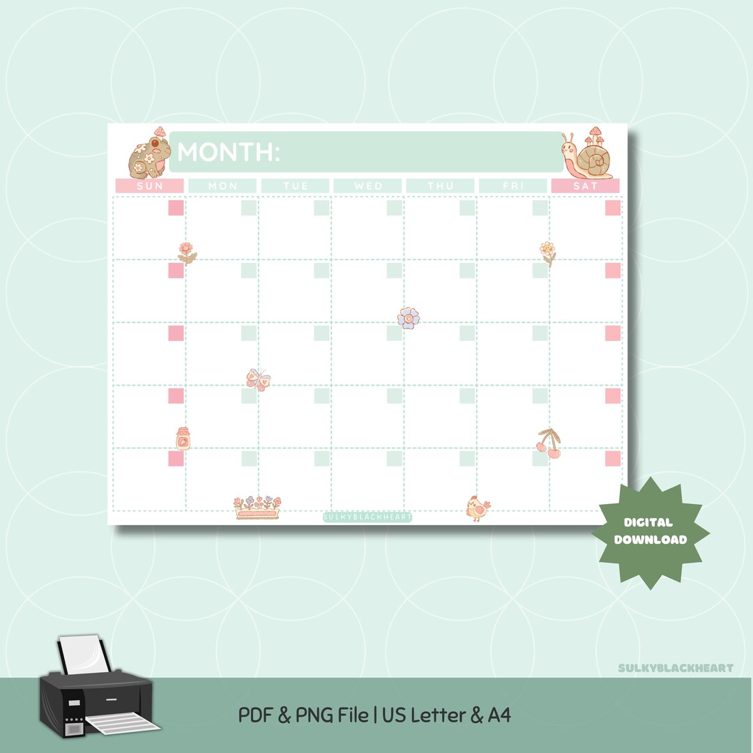 Cottagecore Open Calendar Digital Download School Supplies College ...