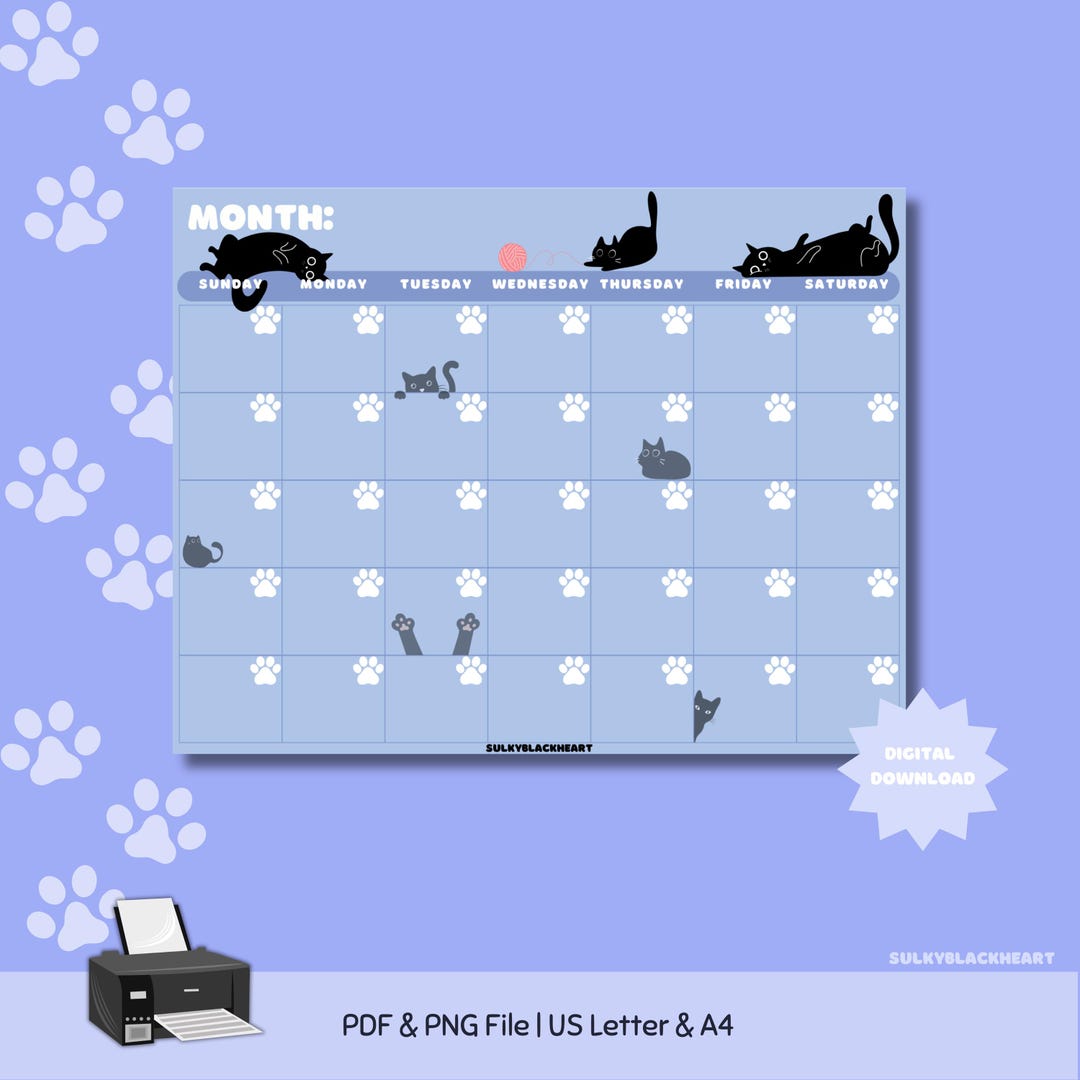 Cats Open Calendar School Digital Downloads Supplies College Stationery ...