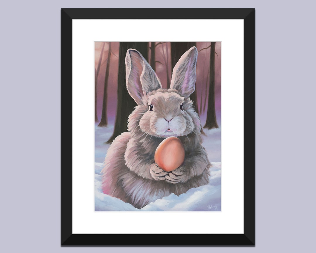 Easter Bunny Fine Art Print, Rabbit Holding Egg, Cute Animal Wall Art ...