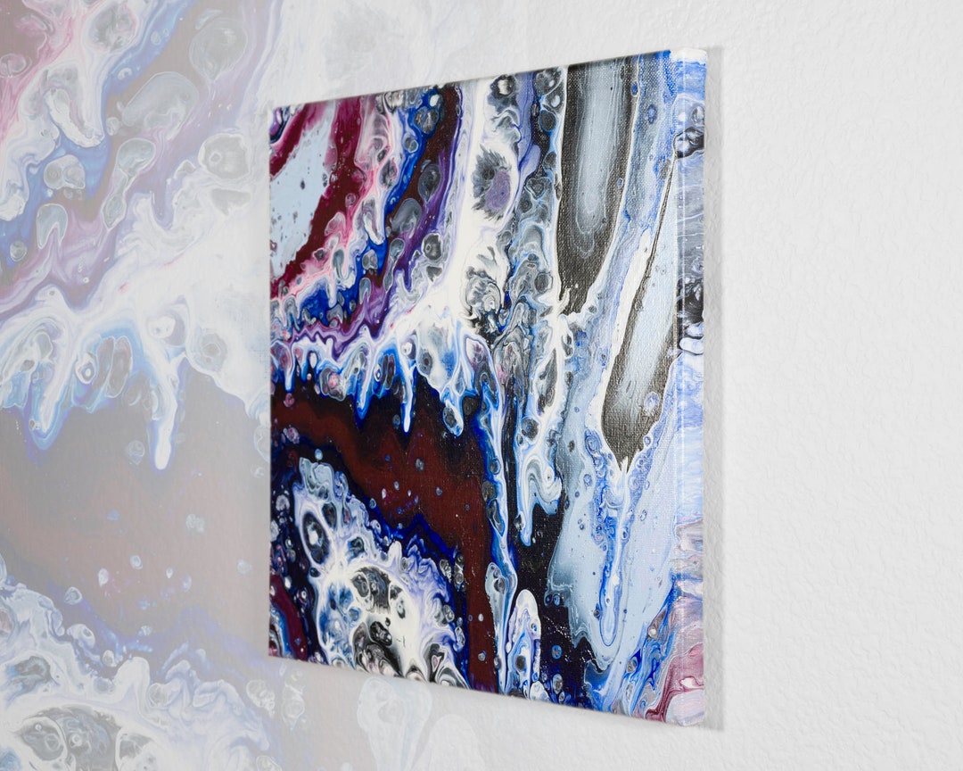 Icy Crystals | Original Blue and Purple Pour Painting, Acrylic Fluid ...